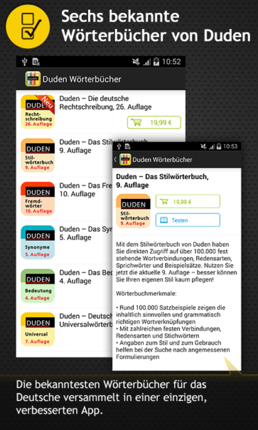 Duden Wörterbücher unterwegs als App für Android, iPhone und iPad ...